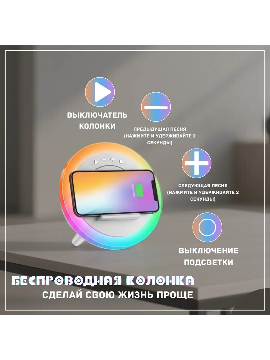 Ночник Беспроводная зарядка Bluetooth-динамик 5Вт