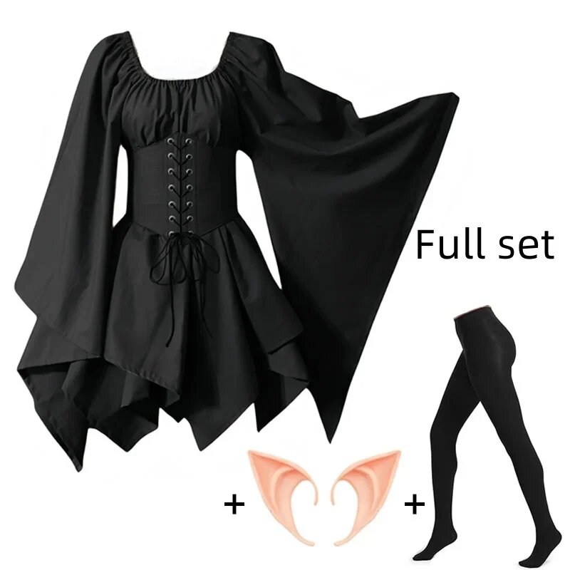 Женское средневековое платье из полиэстера Renaissance Medieval Черный, М, Black Set