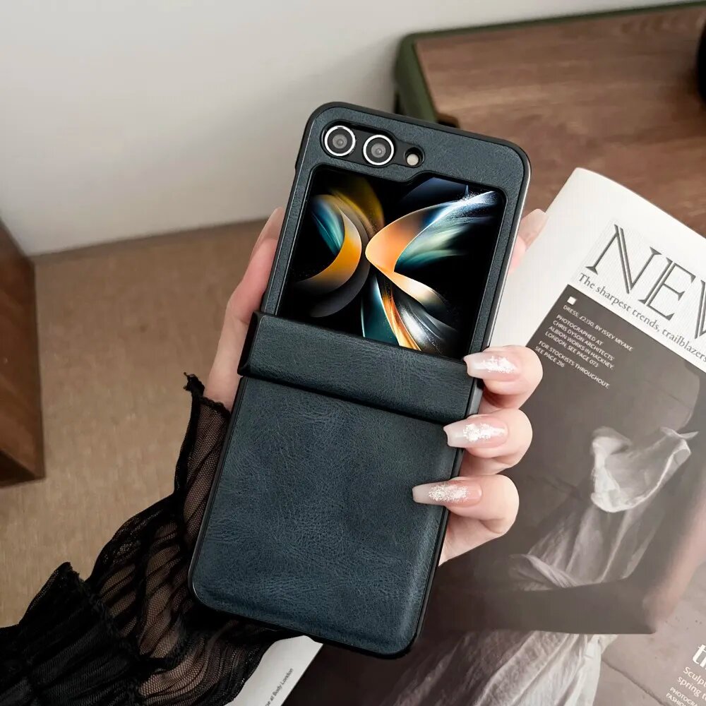 Чехол для Samsung Galaxy Z Flip 5 из искусственной кожи, черный