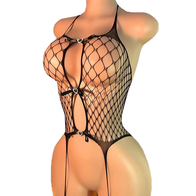 Эротическое белье, прозрачное женское нижнее белье, полые сетчатые горячие подвязки с вырезами, сексуальное боди, экзотические костюмы, ажурные чулки для тела
