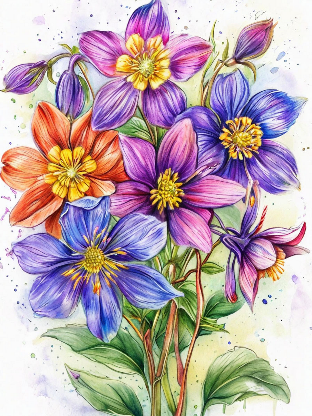 Картина по номерам "Аквилегия" 40х50 см, хлопковый холст на подрамнике, акрил, Art Hobby Home