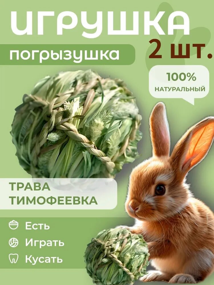Травяной шар для грызунов 2 шт, игрушка-лакомство из тимофеевки, шар для сточки зубов, натуральная погрызушка для кролика и морской свинки, сено для кролика,