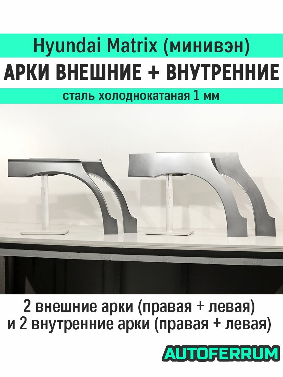 Комплект ремонтных задних внешних и внутренних арок (1 мм) для Hyundai Matrix 2001-2010 (Хендай Матрикс) минивэн, холоднокатаная сталь