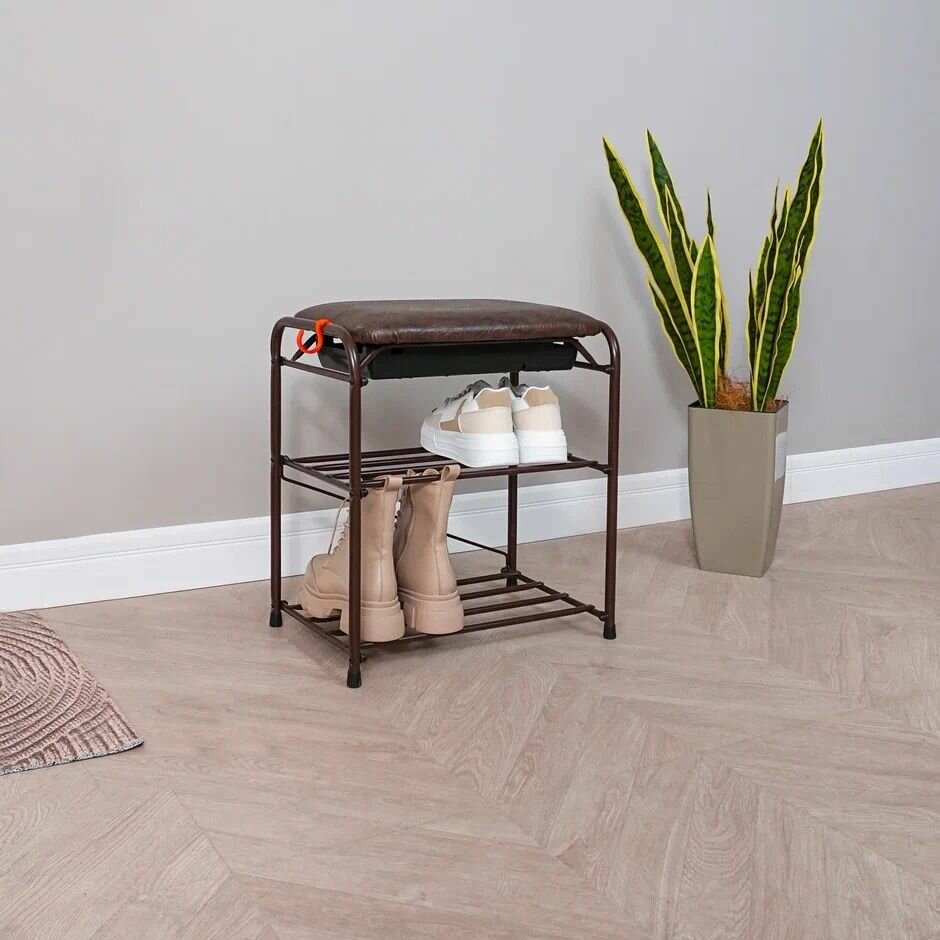 Этажерка ЗМИ Альфа 13ся, обувница металлическая, 2 полки, мягкое сиденье, ящик, ширина 45 см, высота 48 см ПДОА13СЯ КОР*1