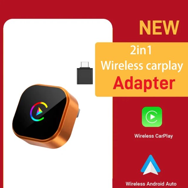 Беспроводной адаптер CarPlay 2-в-1 для iPhone, Android Auto и Apple; мини-USB-бокс AI для CarPlay; совместим с автомобилями Toyota, Volvo и Hyundai.