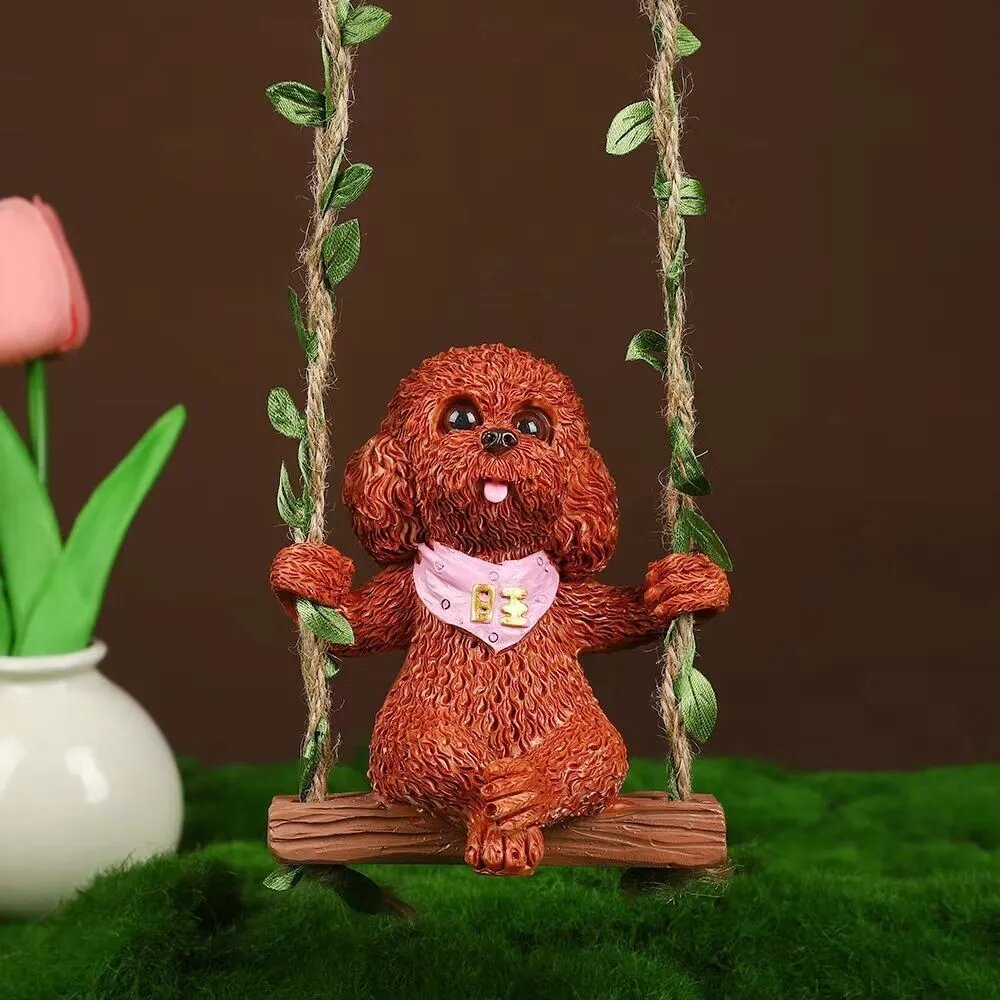 Glowfly Садовая фигурка собака на качелях, коричневая, пластик, для сада