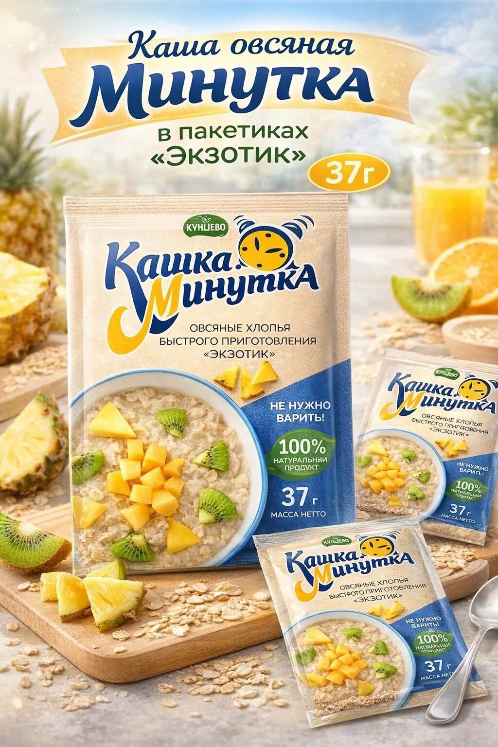 Овсяные хлопья / каша овсяная в пакетиках "Экзотик" 37г