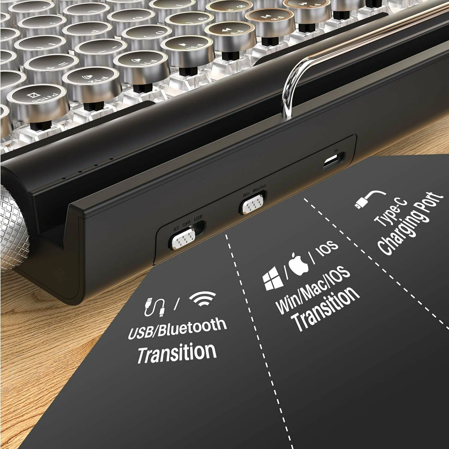 Клавиатура "Ретро", механическая, Bluetooth, 83 кнопки, подсветка, игровая, USB