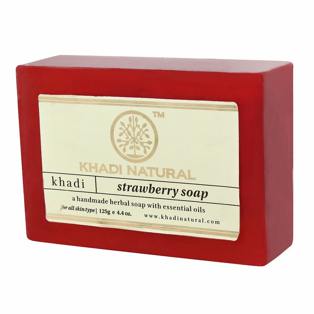 Клубника Мыло ручной работы с эфирными маслами, Кхади / STRAWBERRY Handmade Herbal Soap With Essential Oils, Khadi, 125 гр.