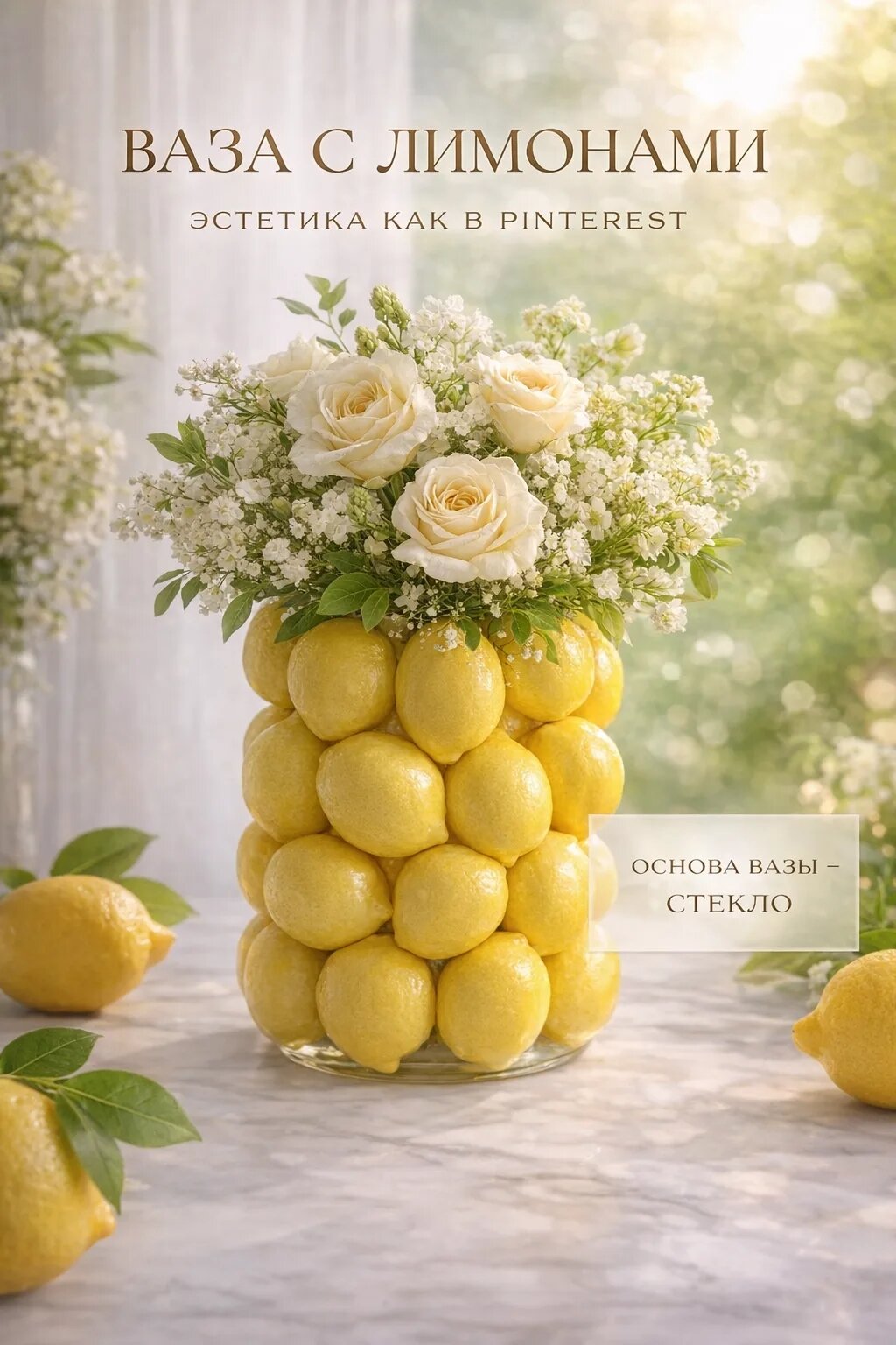 Ваза с лимонами "Как из Pinterest", для цветов и сухоцветов, стекло
