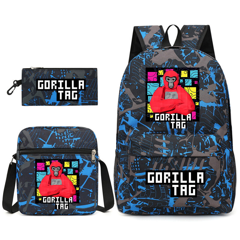 Школьная сумка из трех предметов Gorilla Tag Monkey, холщовый рюкзак с мультяшным периферийным принтом, повседневный студенческий рюкзак