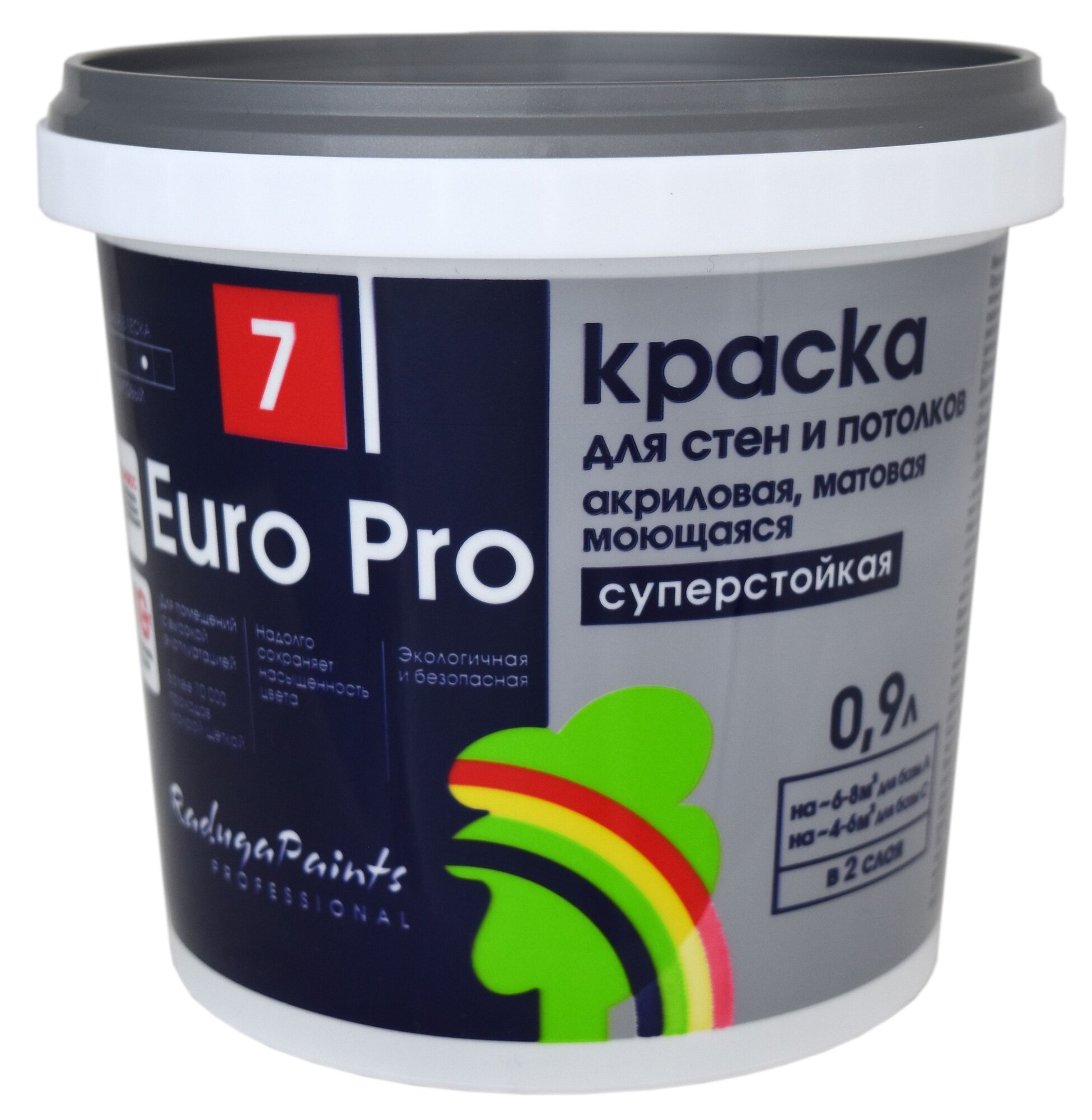Краска для стен и потолков "Euro Pro" матовая моющаяся белая 0,9л