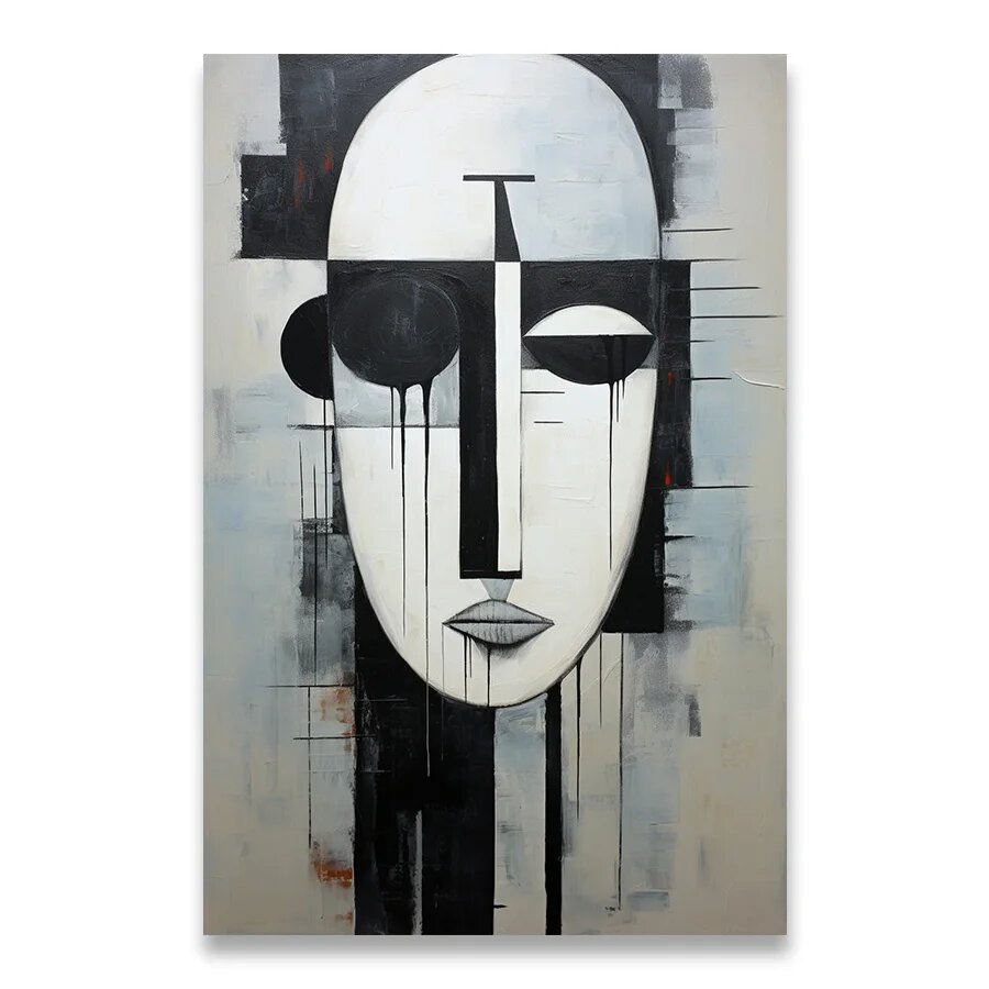 Черно-белая абстрактная картина на холсте 30x40см, DJ40142-07