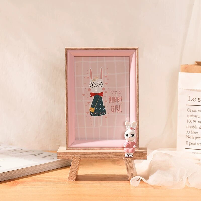 6-дюймовая деревянная рамка с мультяшным дизайном для детей, розовая, современный минималистичный стиль, подходит для