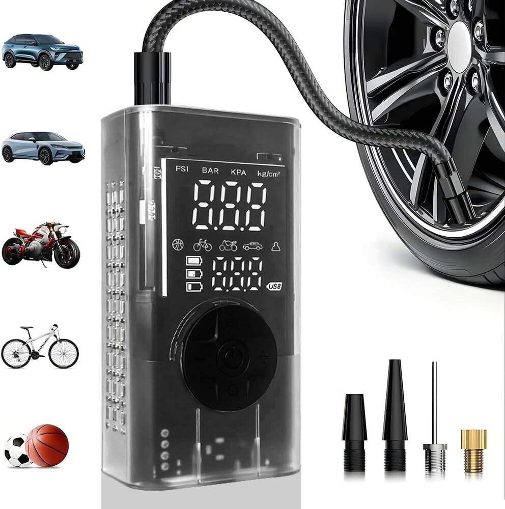 Накачка шин - мини-беспроводной воздушный насос 50PSI с цифровым манометром в шинах, точным двойным ЖК-дисплеем и светод