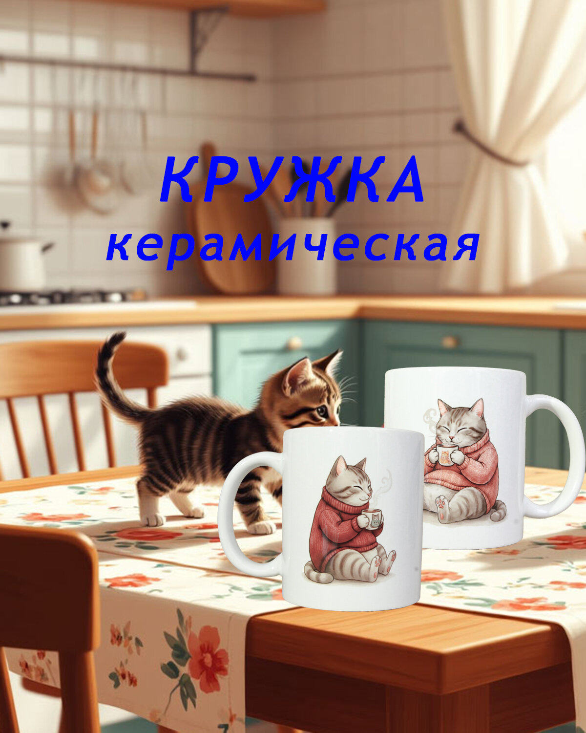 Кружка для чая и кофе "Котики в свитере" 330 мл. 1 шт. Кружка для чая и кофе.