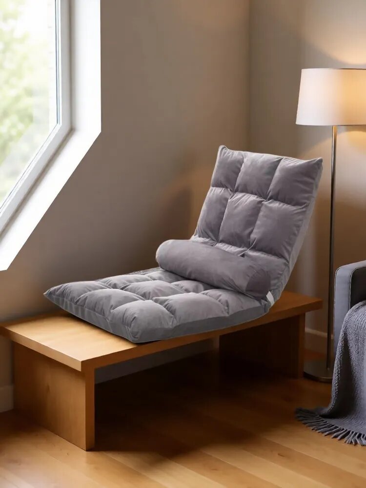 Кушетка 55х55х52 см, серая из хлопка и льна без подлокотников