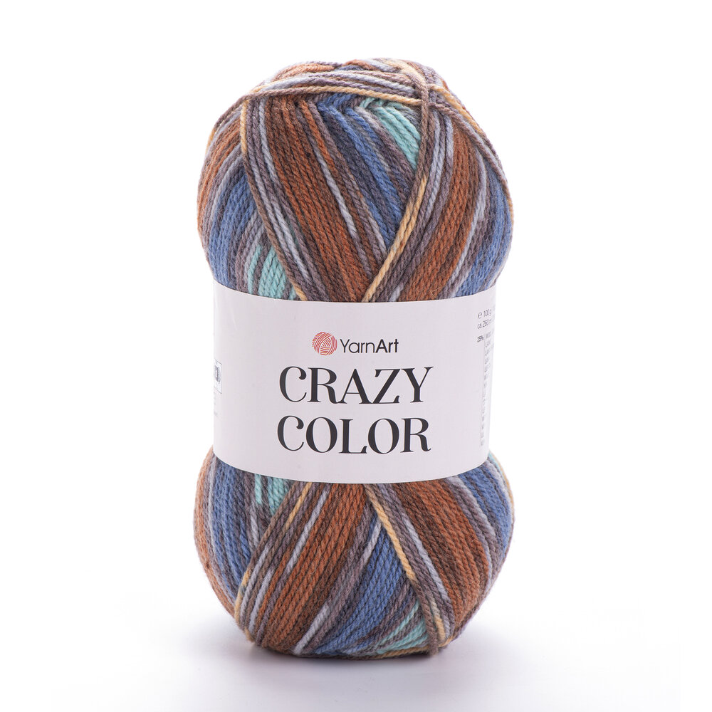 Пряжа для вязания YarnArt Crazy color 175 бирюзовый синий бежевый 100 гр/260 м 25% шерсть, 75% акрил