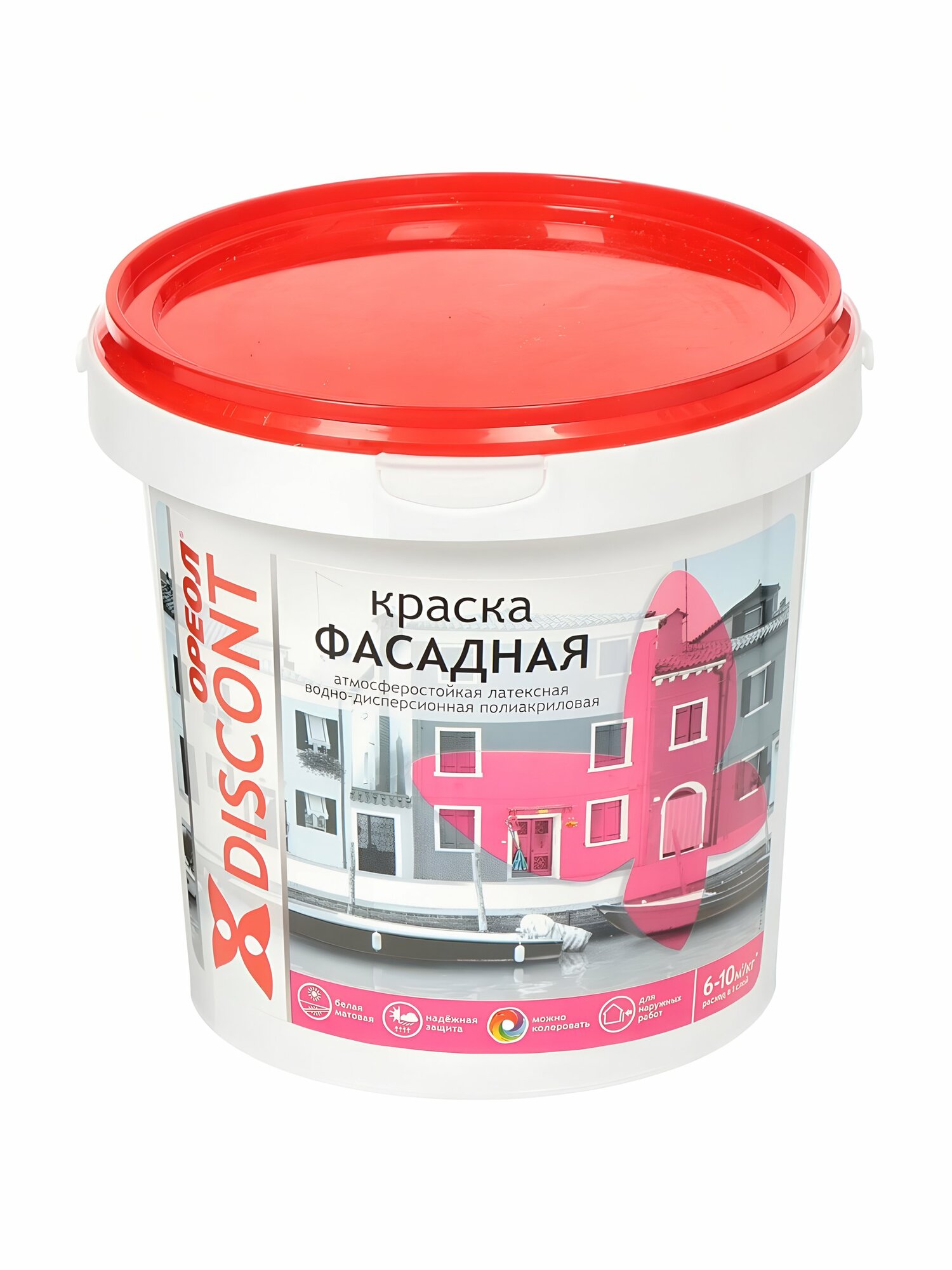 Краска воднодисперсионная, Ореол, Дисконт, полиакриловая, фасадная, матовая, белая, 3 кг