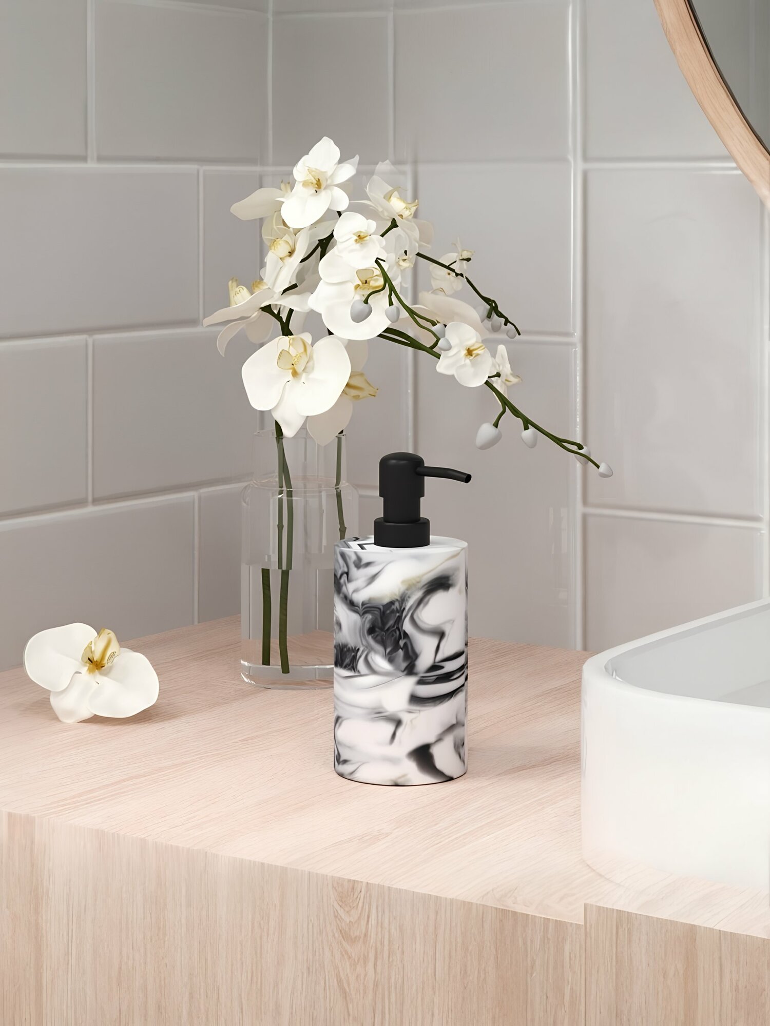 Дозатор для жидкого мыла Zenfort Лава, 300 мл, серый, из полирезины. Стильный аксессуар для ванной комнаты и кухни