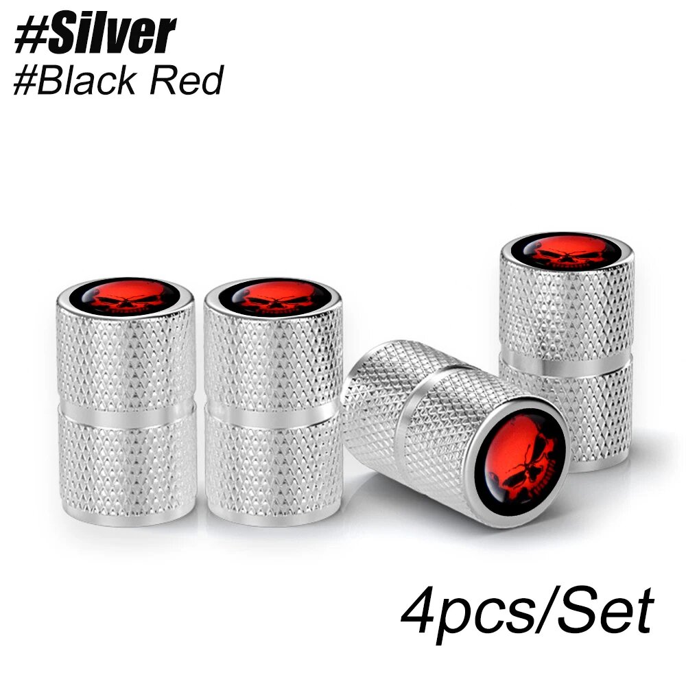 Колпачки ниппелей шин Silver-Black Red 4шт