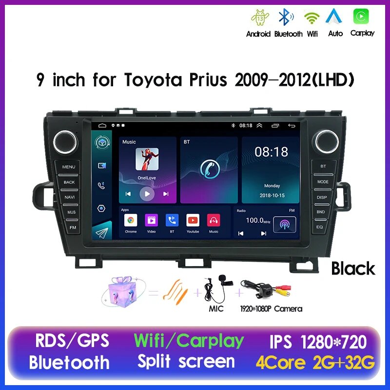 Автомагнитола Sophluc 9 дюймов Android 13 для Toyota Prius 2009-2012, B Wifi 2 32G CAM L