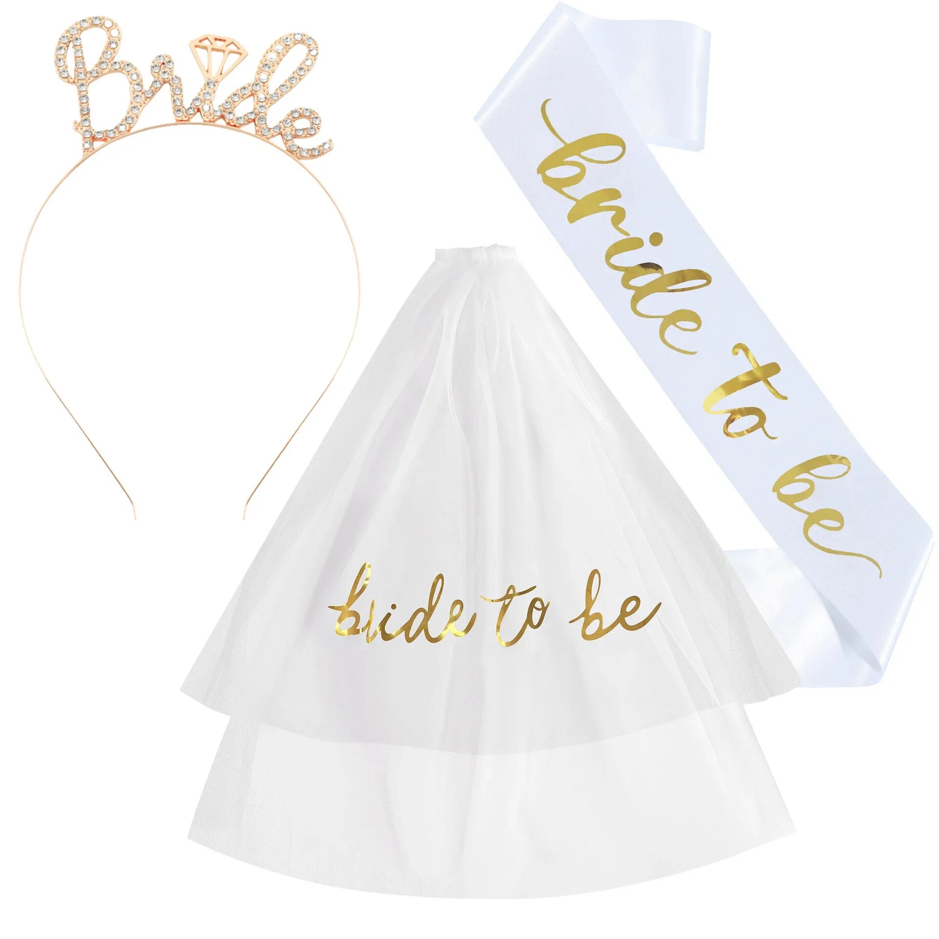 Набор для невесты: тиара, фата, пояс "Bride to be" (Белый, B)