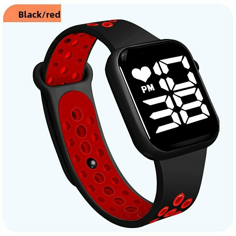 Sportivnye chasy new dual color led dlya detey i podrostkov s vodonepronitsaemostyu i dekorativnymi elementami black red, led, vodonepronitsaemyj