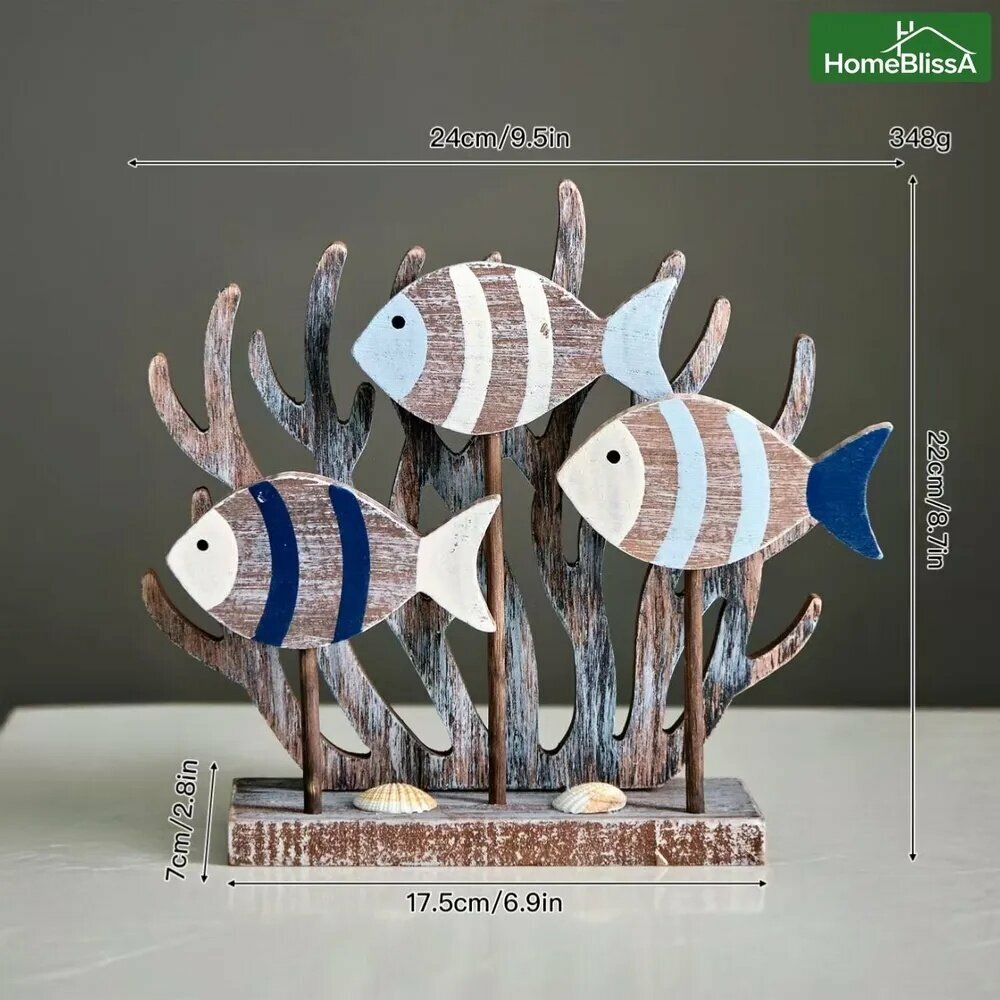 HomeBlissA Фигурка декоративная Кораллы и три рыбки-украшения, высота 22 см, длина 20 см