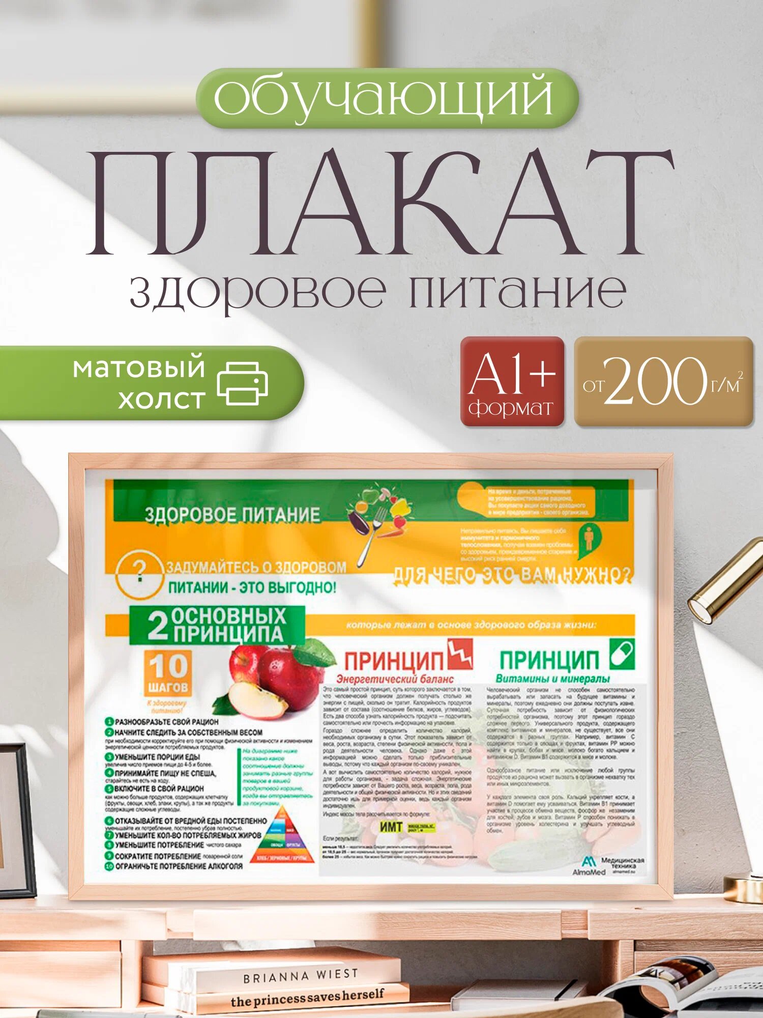 Здоровое питание, плакат, матовый холст от 200 г/кв. м, размер A1+