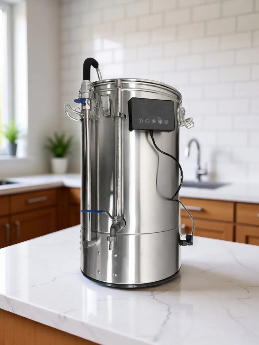 Автоматическая пивоварня МирБир AllGrain 40 л с Wi-Fi и чиллером, нержавеющая сталь, коническое дно