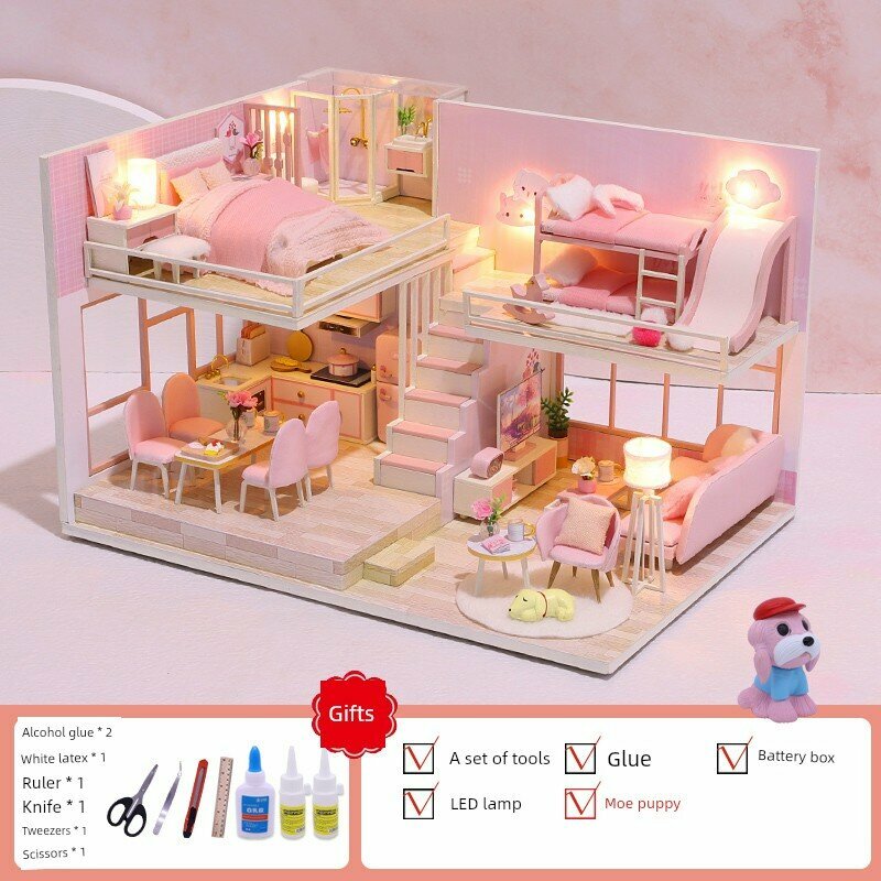 Набор для сборки модели Pink Sweetheart с LED-подсветкой, фигуркой собаки и клеевым инструментом