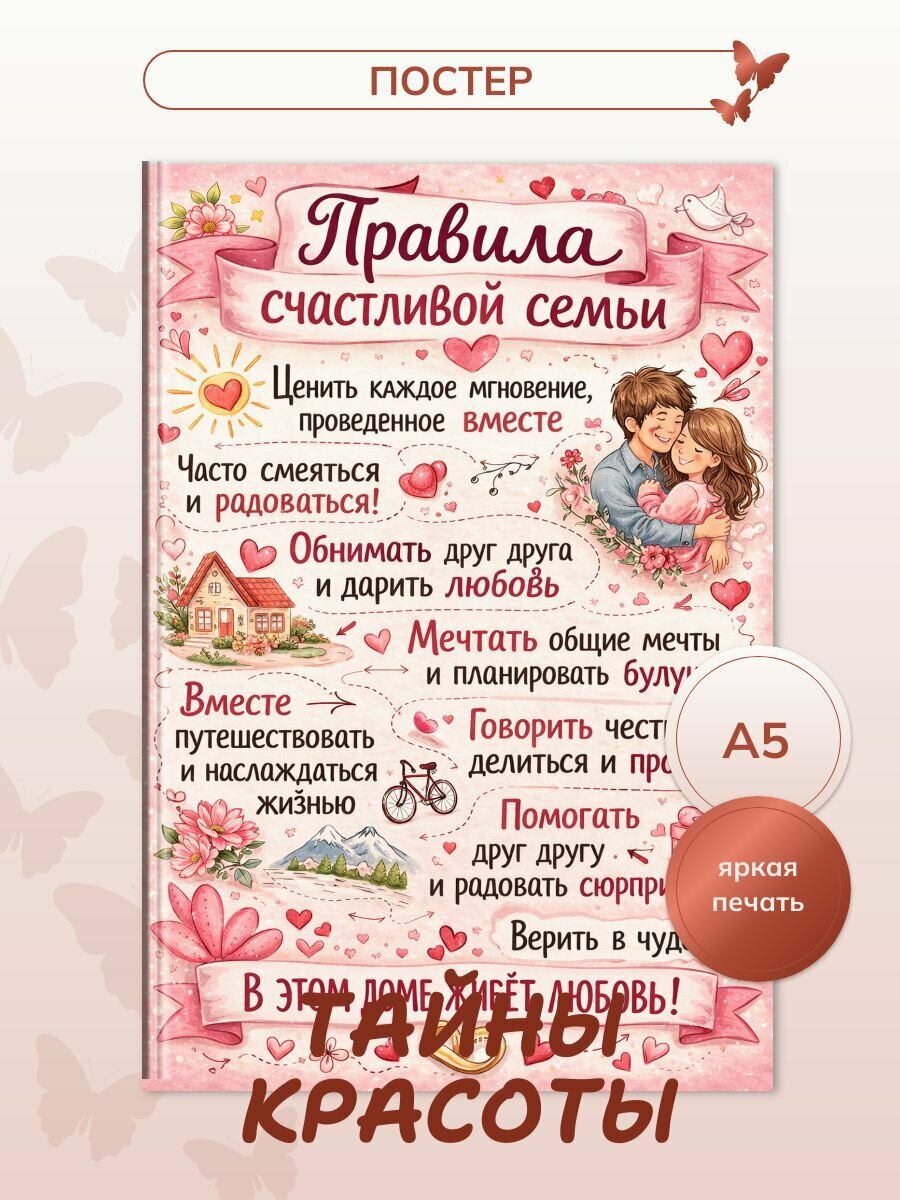 Постер "Правила счастливой семьи", фотобумага, А5, в конверте/тубусе, без рамы