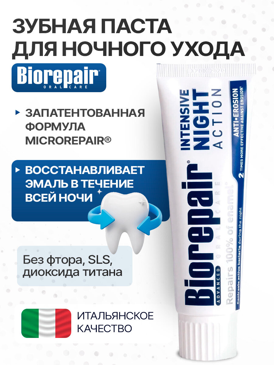 Профилактическая зубная паста для вечерней чистки зубов Biorepair Intensivo Notte (Night Repair), 75 мл