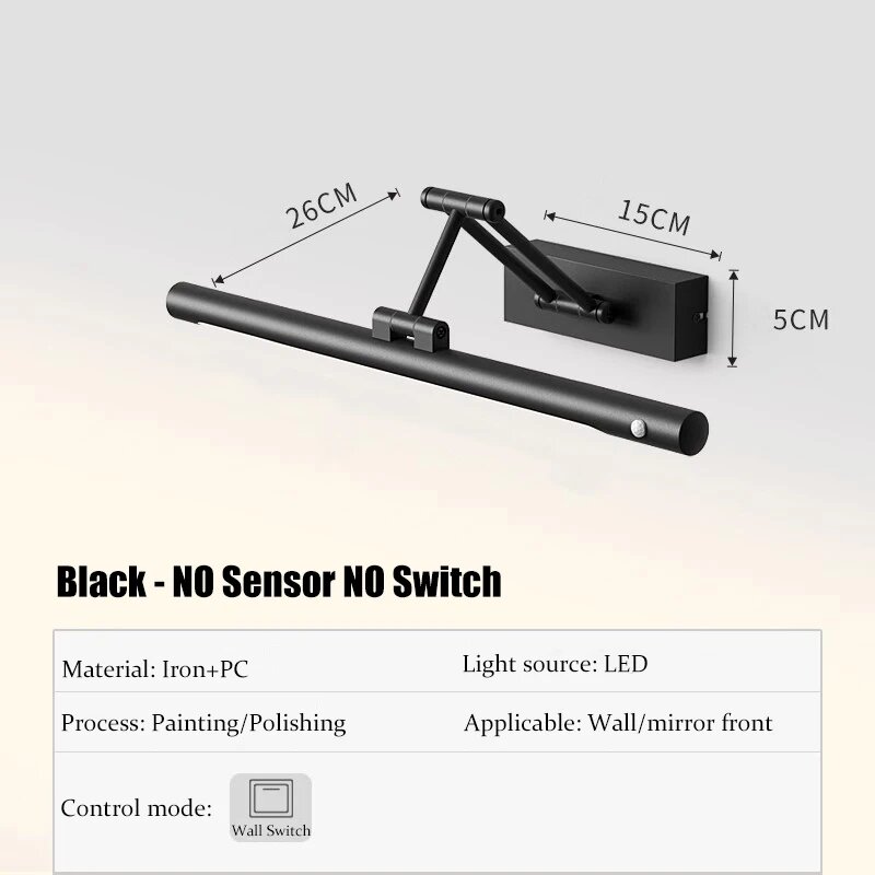 Светодиодное зеркало для ванной комнаты, передняя лампа Pir, датчик движения, зеркало для ванной комнаты, настенный светильник, регулируемый угол, длинная полоса, светильник для изображения