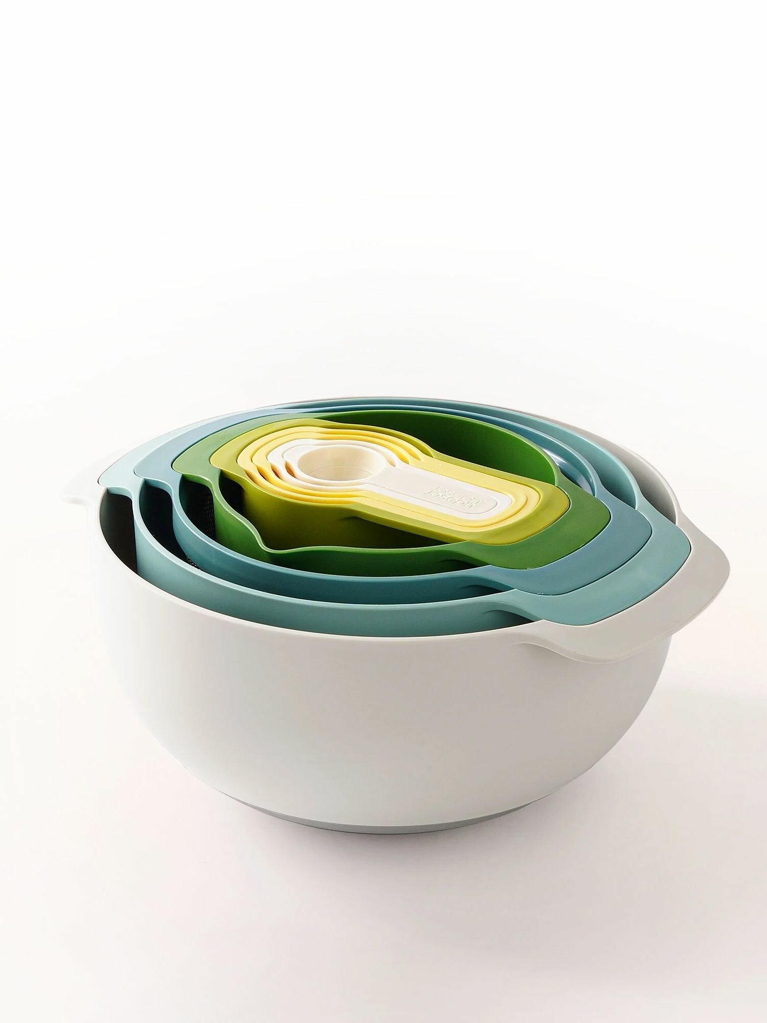 Набор мисок и мерных стаканчиков Joseph Joseph Nest 9 Plus с ситом и дуршлагом, 40076, опаловый