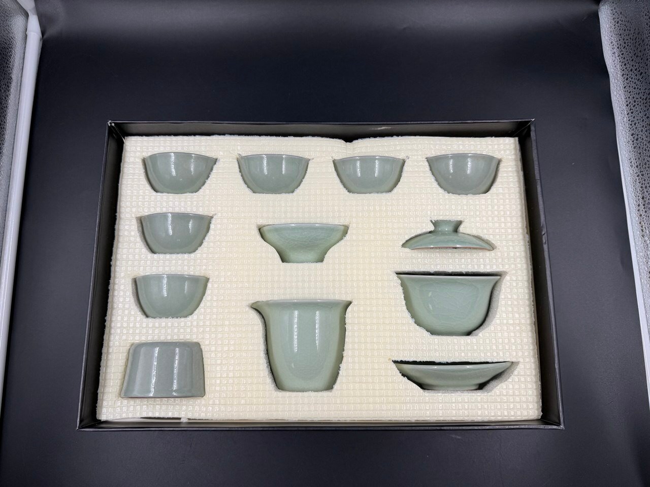 Чайный сервиз для китайского чая с гайванью, серо-зелёный набор для чайной церемонии, на 6 персон