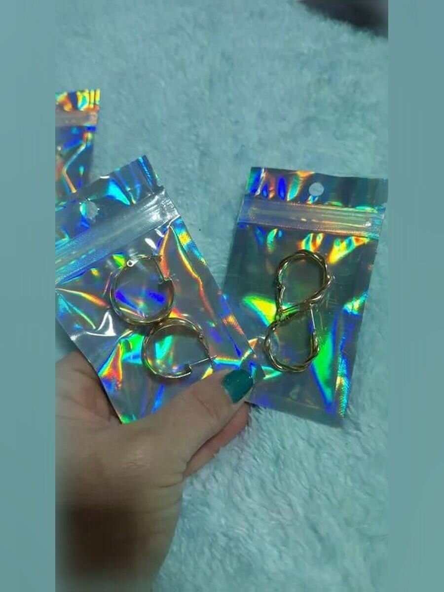 10 шт. Упаковка. Роскошный пакетик с zip замком для упаковки драгоценностей, бижутерии, украшений, подарков, товаров. С голографическим эффектом.