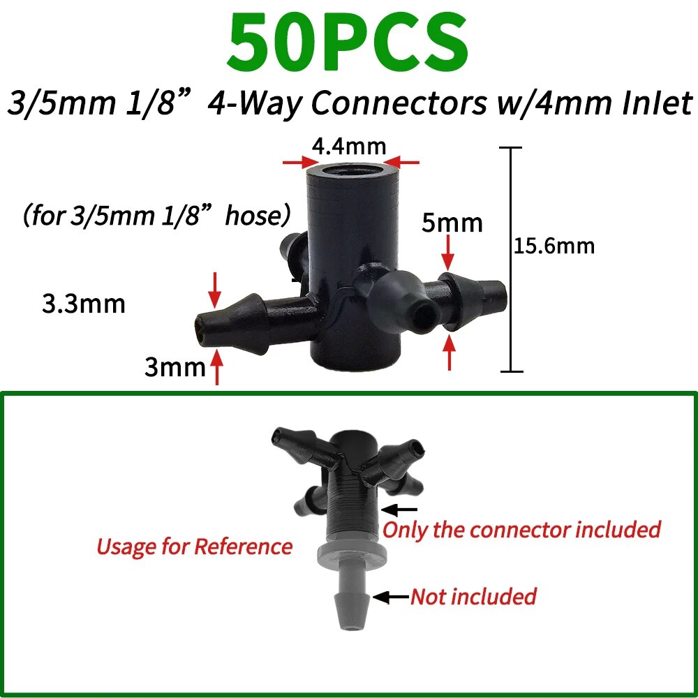 50шт 4-х ходовые коннекторы 3/5/1/8" с входом 4мм, K-50PCS