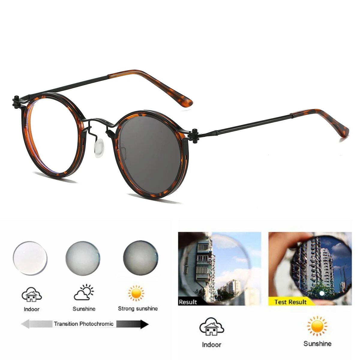 Мужские круглые фотохромные очки Leopard -1.5, Myopia-0.75