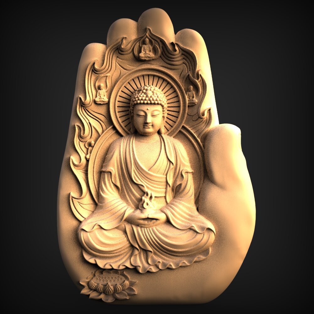 STL модель 3D для ЧПУ – панно будда на ладони «будда защиты» AS-033