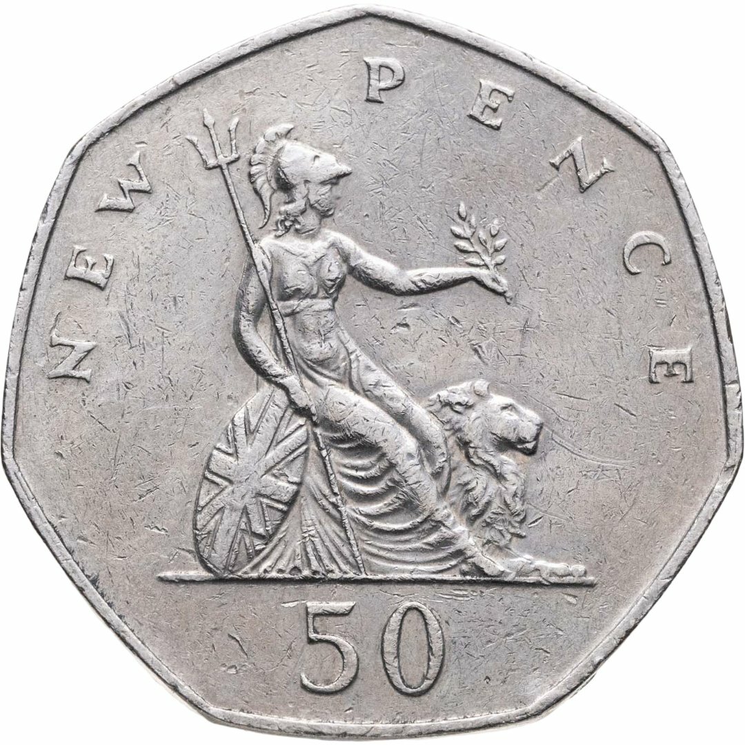 Великобритания 50 новых пенсов new pence 1979, Мельхиор медь-никель, в сохранности VF