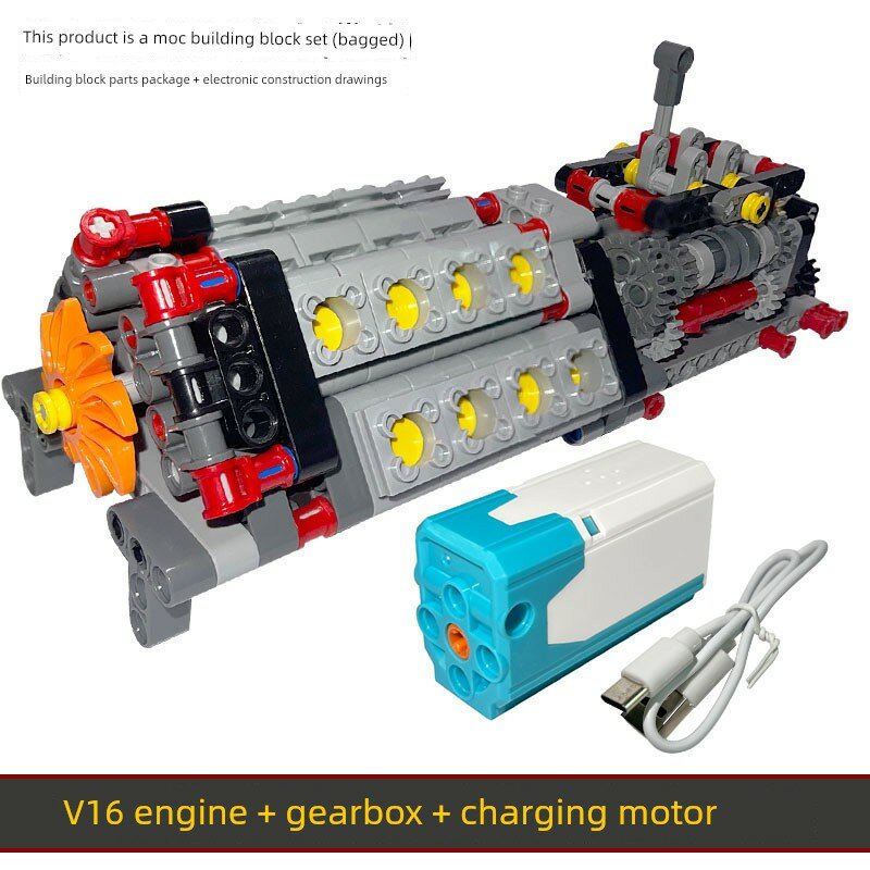 Модель коробки передач с серым двигателем V16 и встроенным зарядным мотором