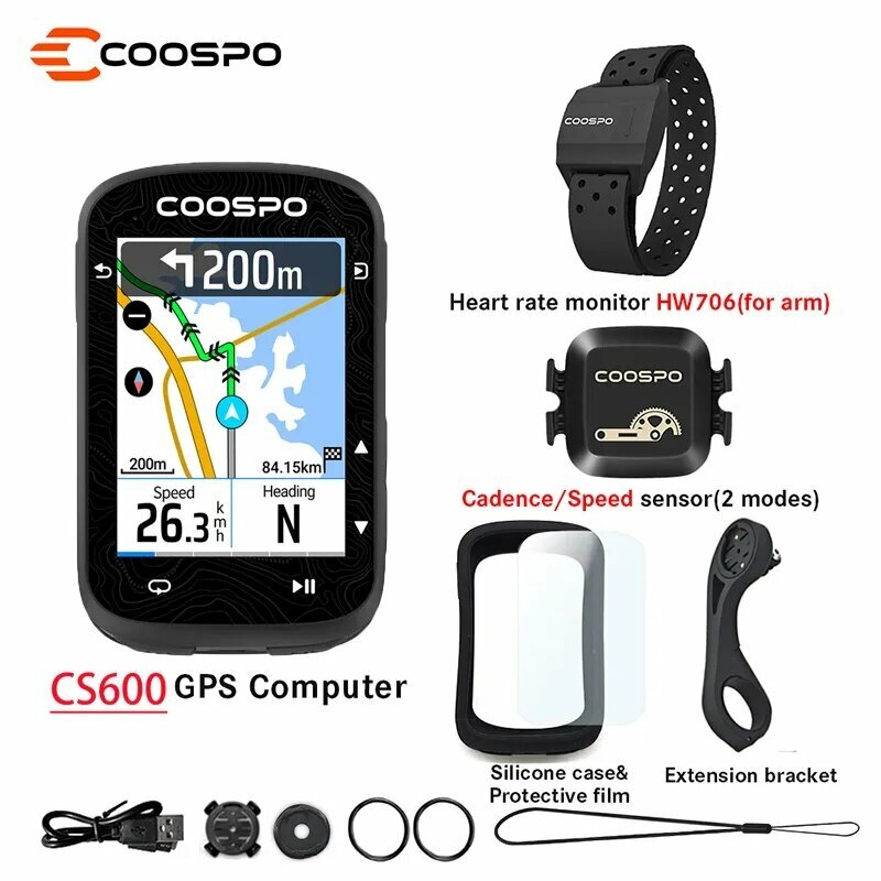 COOSPO CS600 Велосипедный компьютер беспроводный водонепроницаемый IPX7 GPS 2,4 дюймовый ЖК тахометр