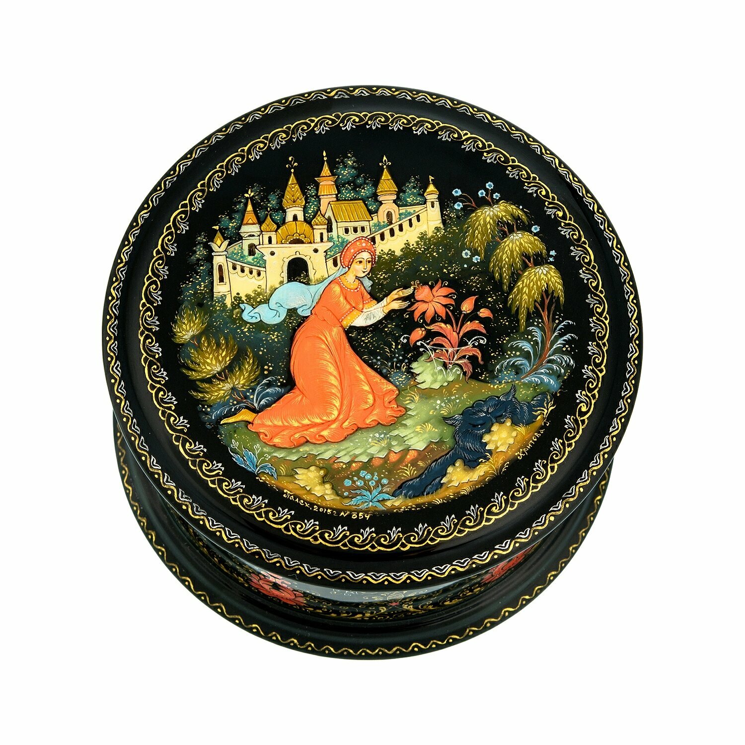 0076870 Лаковая миниатюра Шкатулка Аленький цветочек, Критова,8,5*8,5 см п354