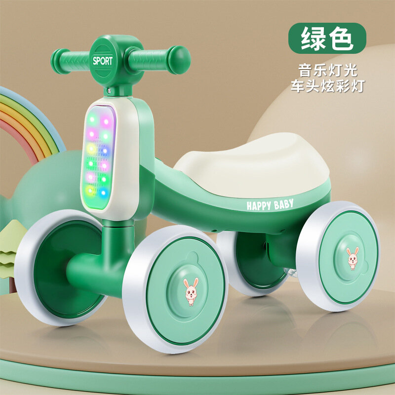 Зеленый детский ролик-скутер с музыкальной передней подсветкой для малышей 1-6 лет, игрушка на 4 колесах