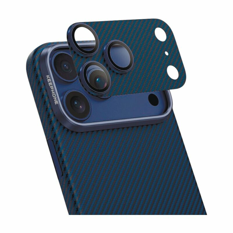 Защитные линзы на камеру Айфон 17 Про KEEPHONE Закаленное стекло HD clarity 9H Карбон с AR-покрытием — SWEDEN Blue