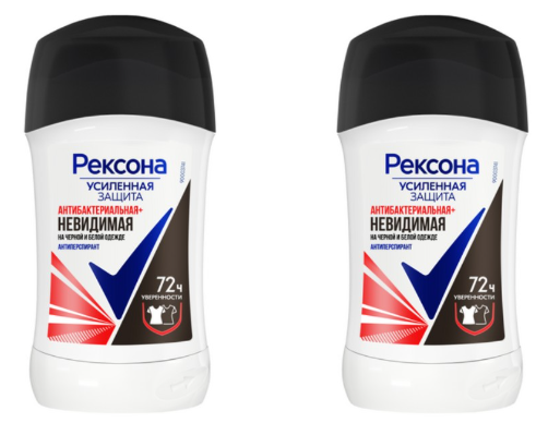 Рексона Дезодорант-антиперспирант стик, невидимая защита для черного и белого, 40 мл - 2 шт