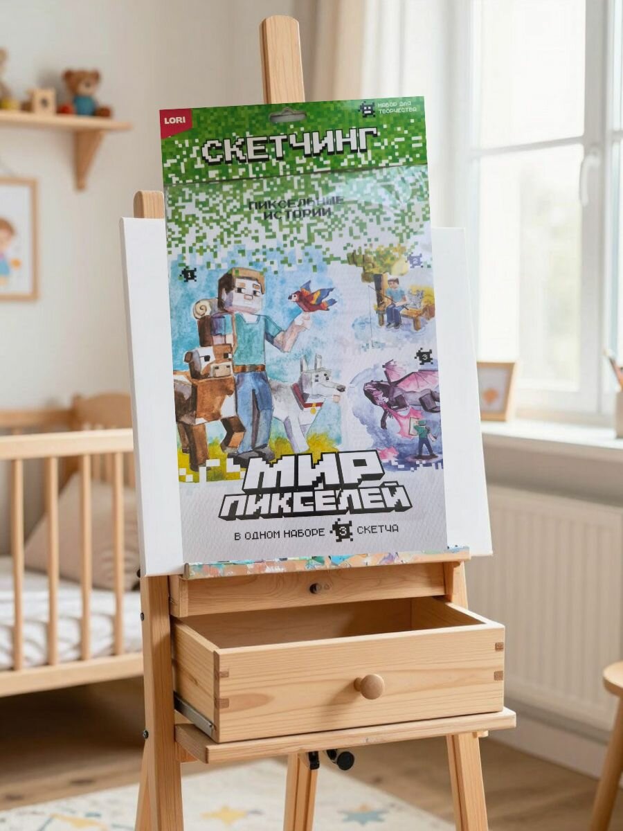 Скетчинг по контуру Майнкрафт Мир пикселей