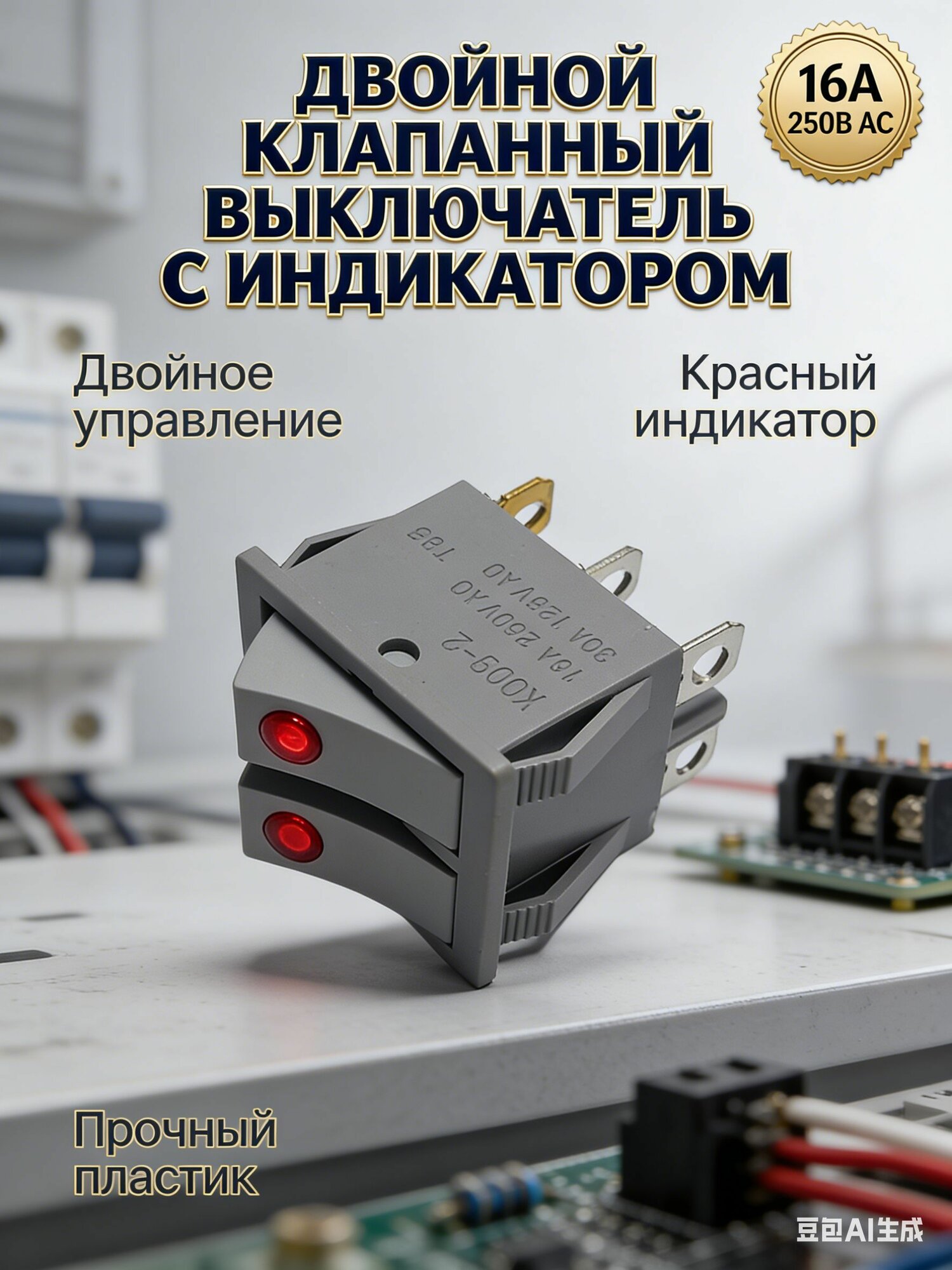 2шт. Переключатель клавишный двойной KCD3-2, 6-контактный с подсветкой, 15A/20A 250V AC, кнопка для электроинструмента